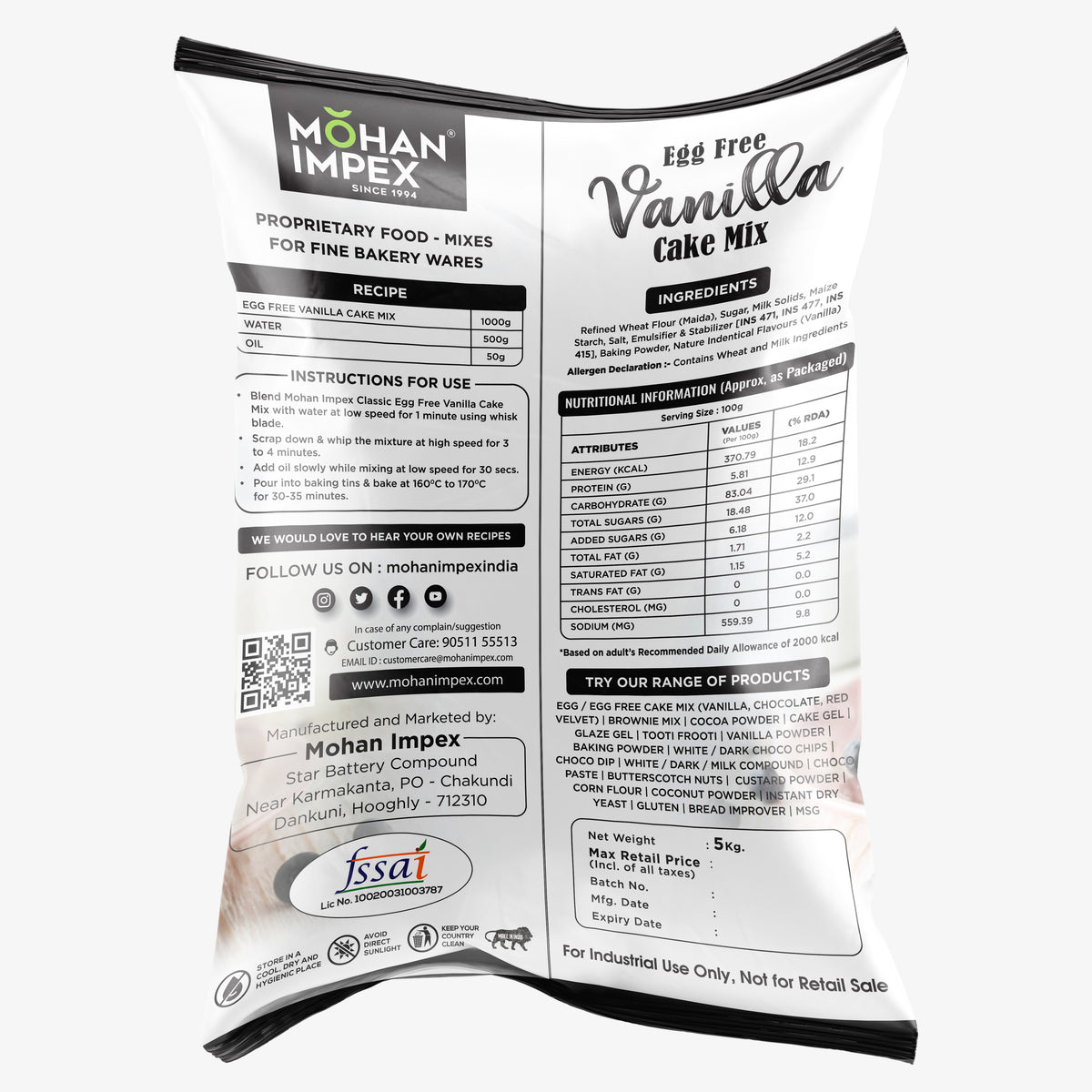 Mohan Impex Eggfree Vanilla Cake Mix 5 Kg